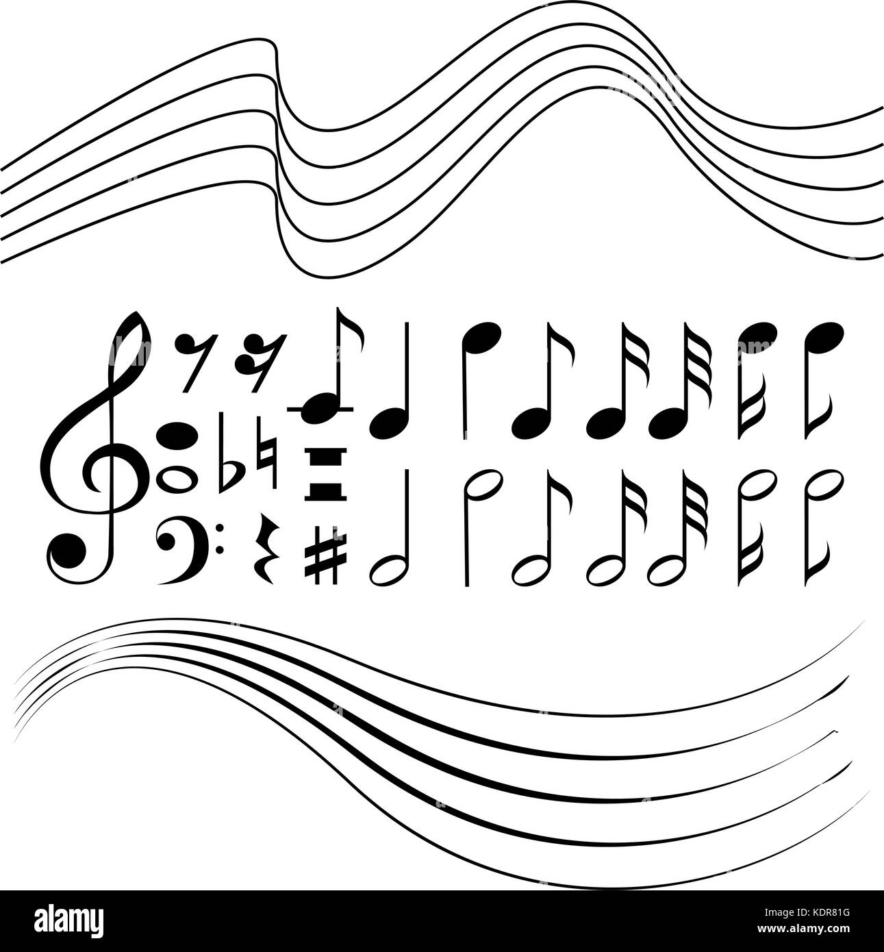 Different symbols of music notes and line paper illustration Stock ...