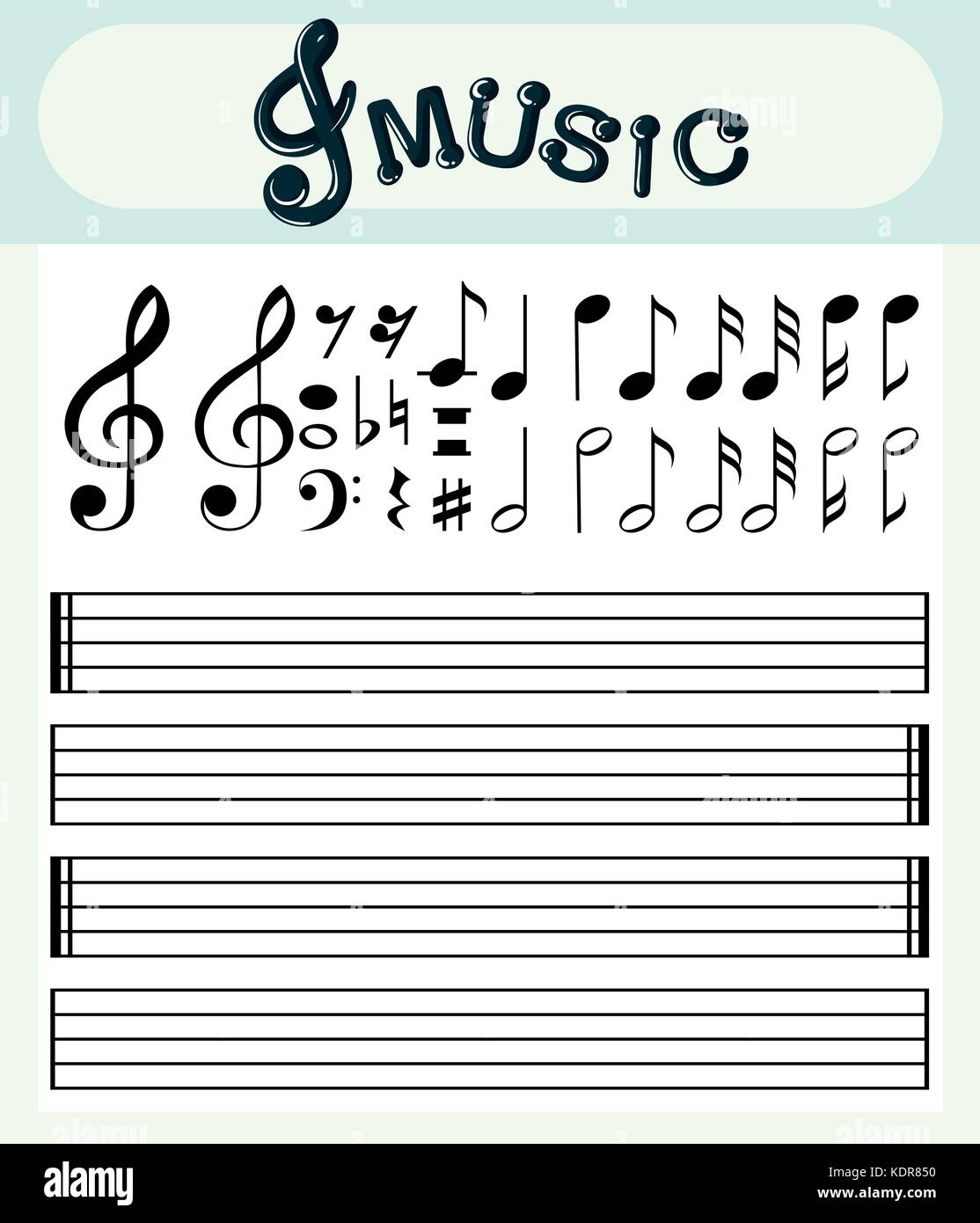 Music notes and scale lines template illustration Stock Vector Image ...