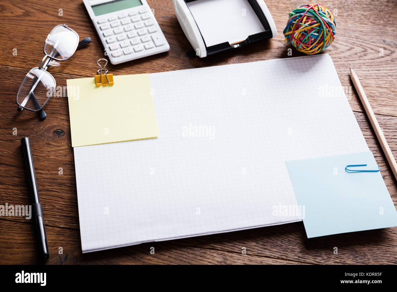 High Angle View Of Colourful Paper Note Attached On Notebook With Paper ...