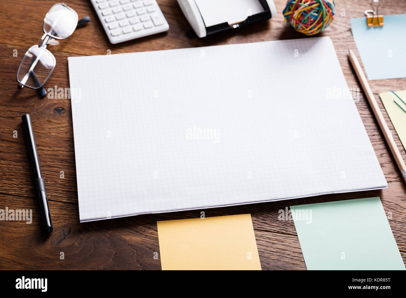 High Angle View Of Colourful Paper Note Attached On Notebook With Paper ...