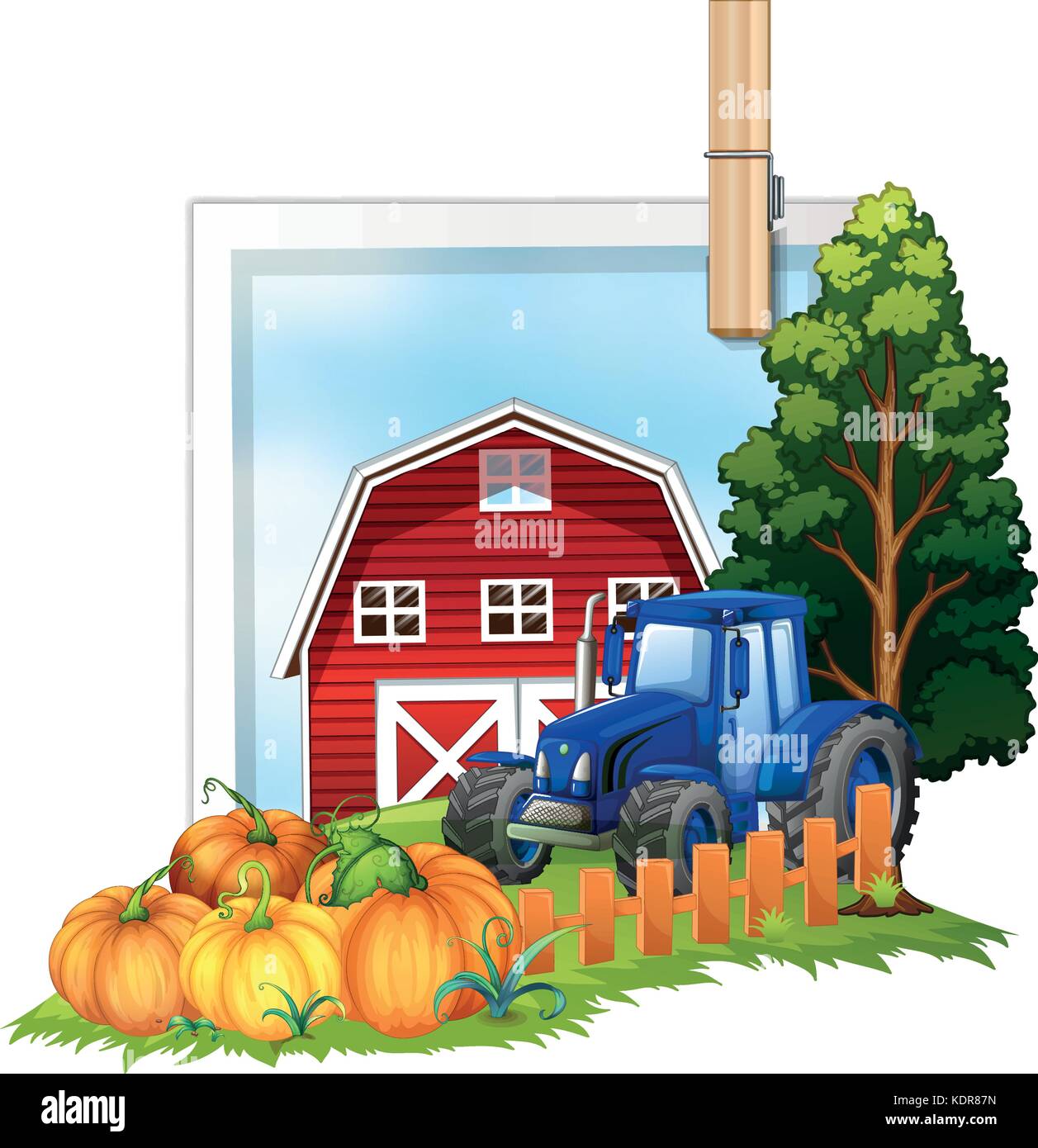 Farmyard with tractor and barn illustration Stock Vector Image & Art ...