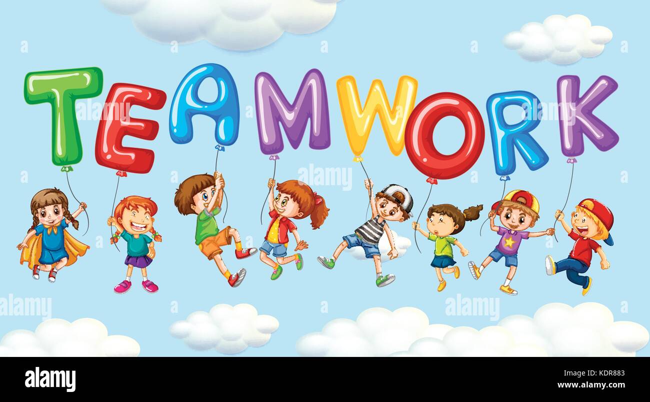Kids and balloons for word teamwork illustration Stock Vector Image ...
