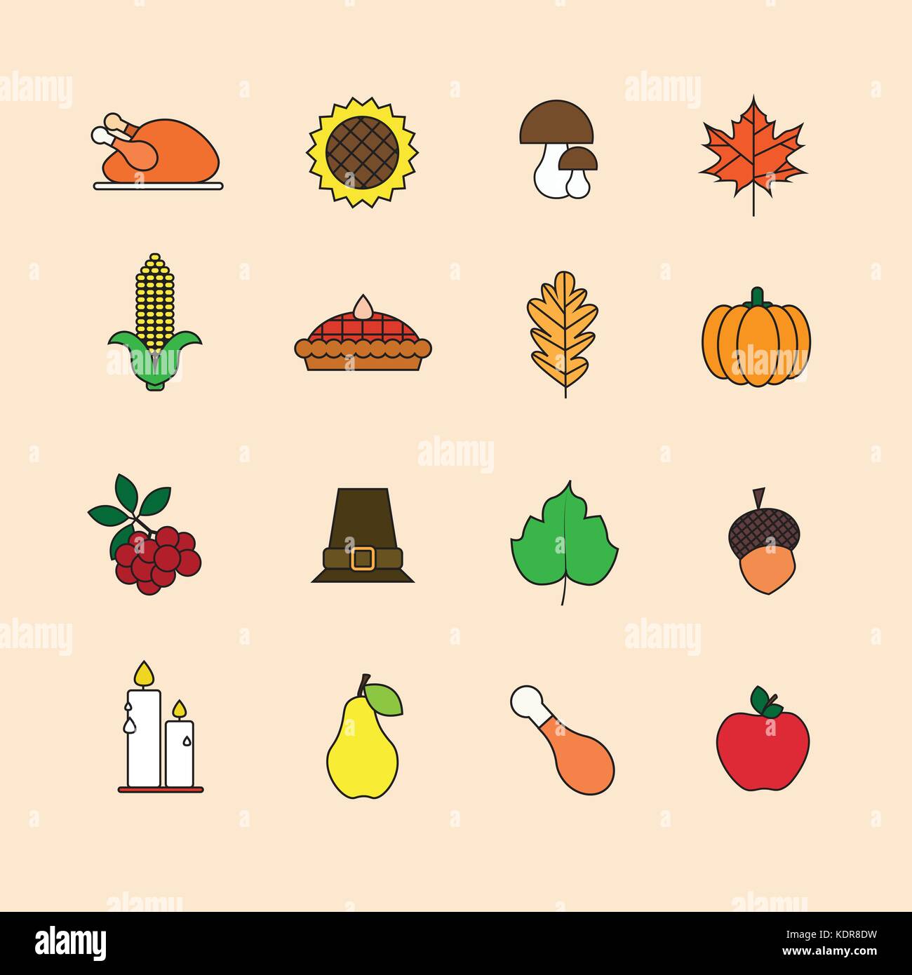 Autumn Icons Set Thanksgiving Day Autumn Traditional Harvest Holiday ...