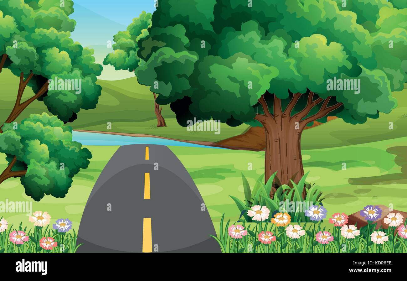 Empty road in the green park illustration Stock Vector Image & Art - Alamy