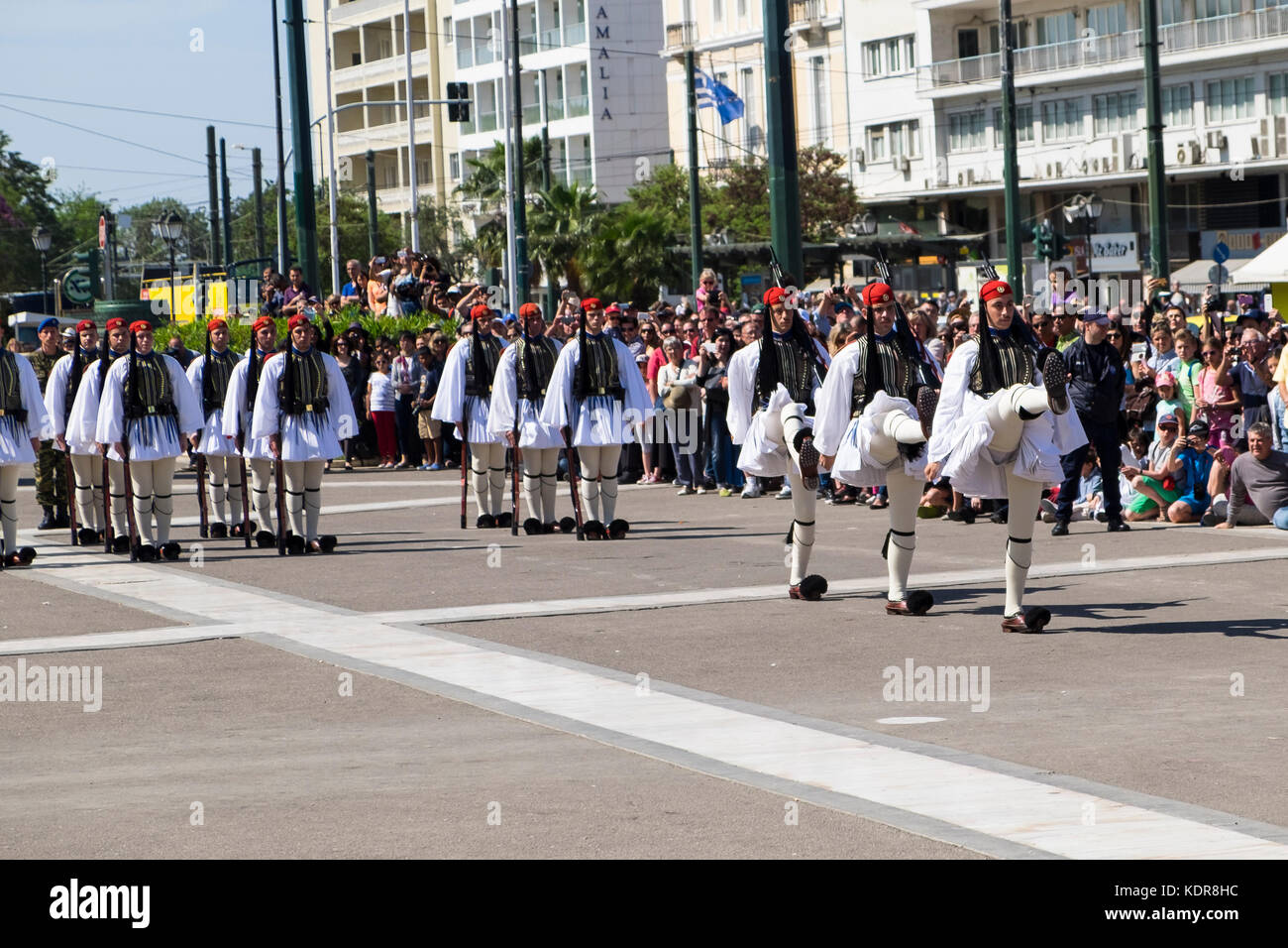 Changing of the guards in front of Parliament, Evzones at the Tomb of the Unknown Soldier on ...
