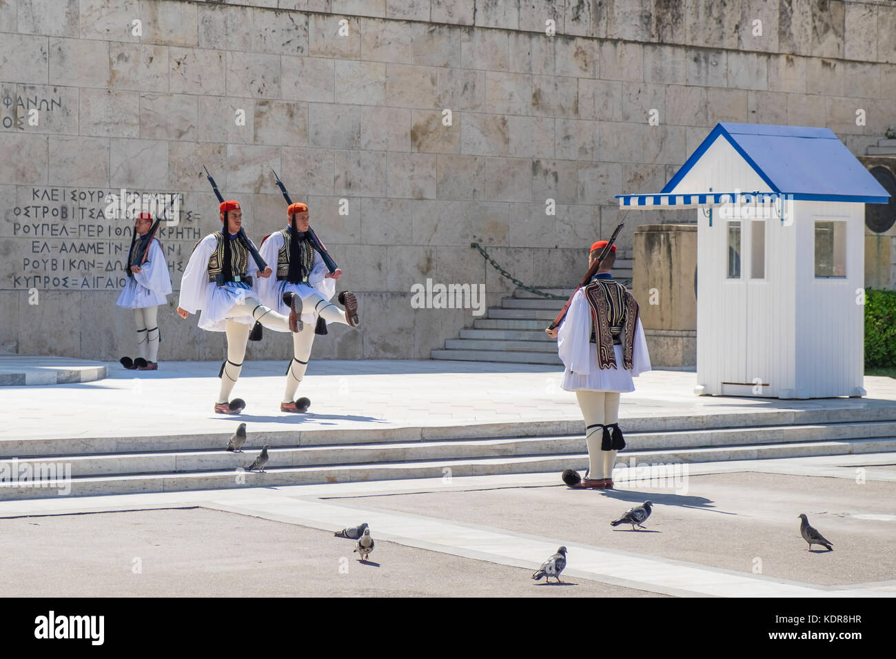 Changing of the guards in front of Parliament, Evzones at the Tomb of the Unknown Soldier on ...