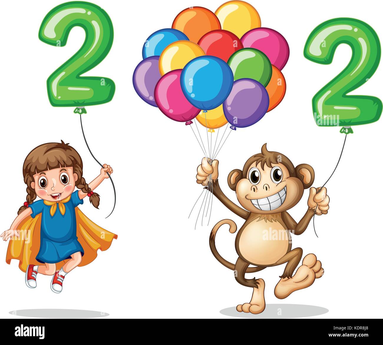 Girl and monkey with number two illustration Stock Vector Image & Art ...