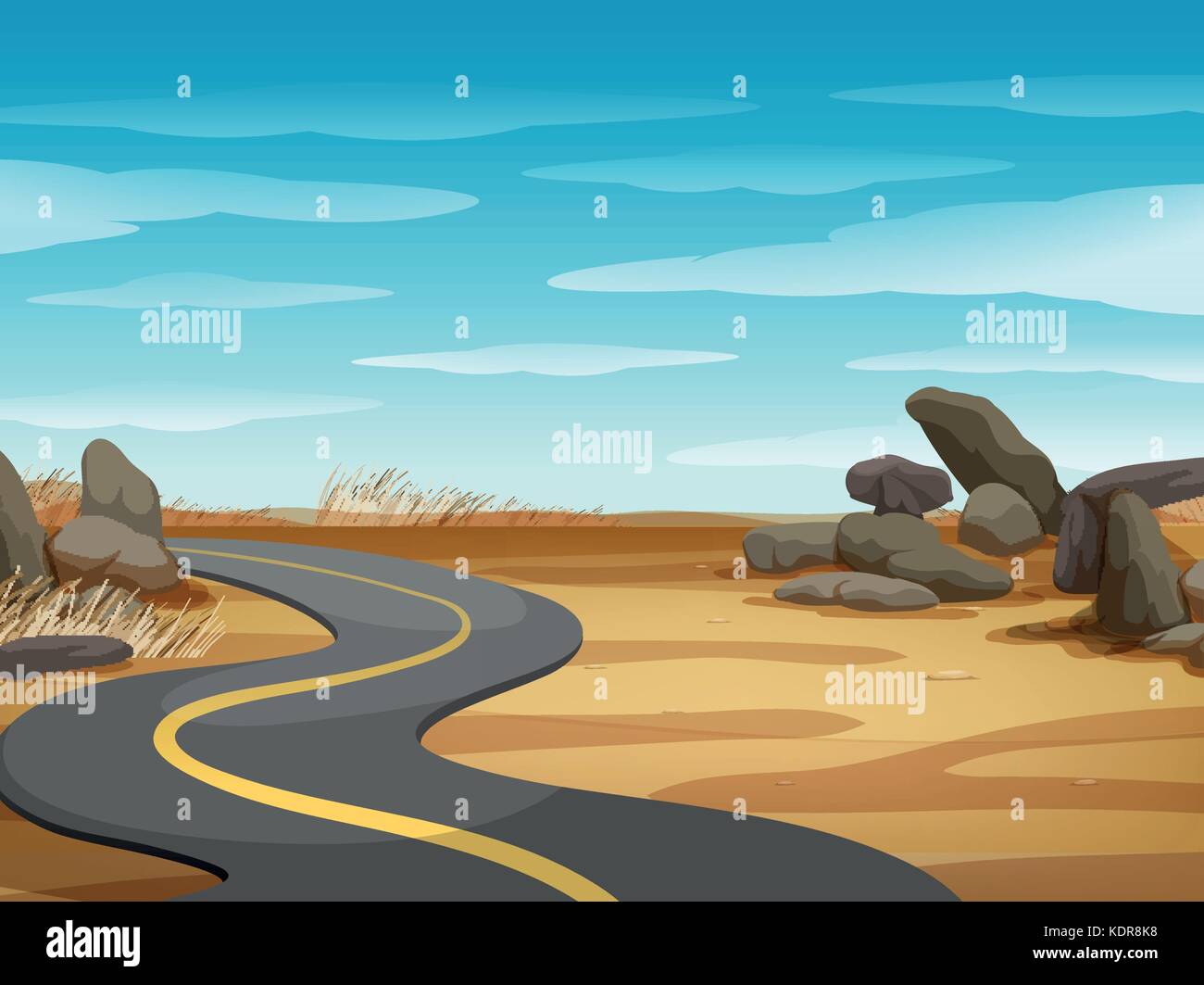 Scene with empty road in desert land illustration Stock Vector Image ...