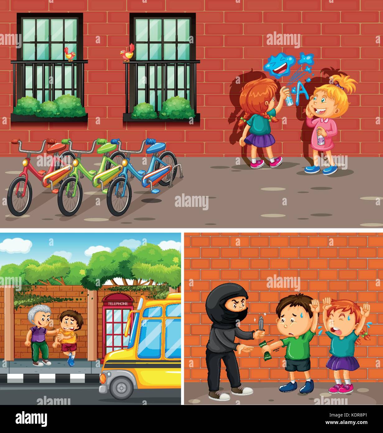 Kids commiting crimes in neighborhood illustration Stock Vector Image ...