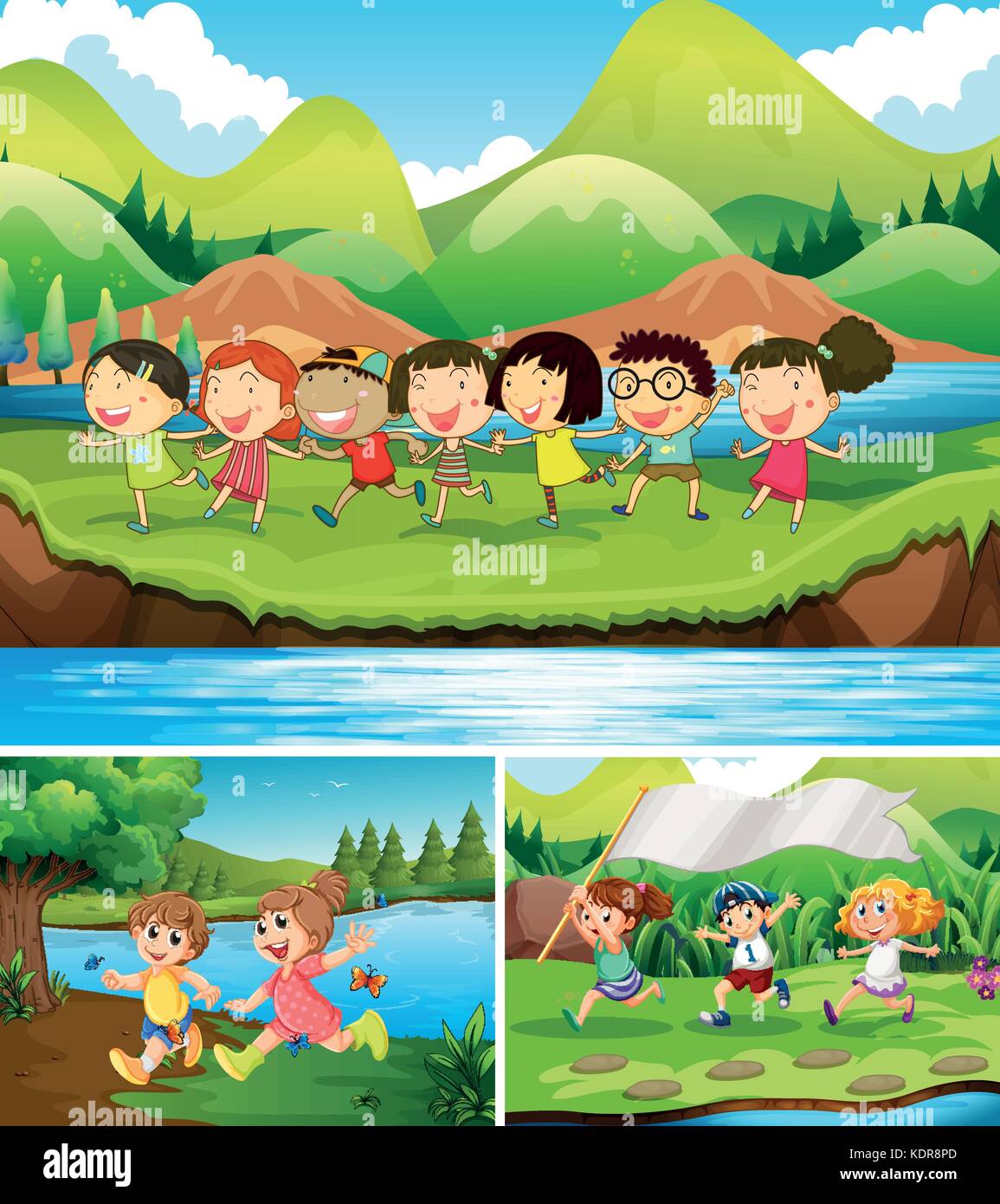 Happy children playing in the park illustration Stock Vector Image ...