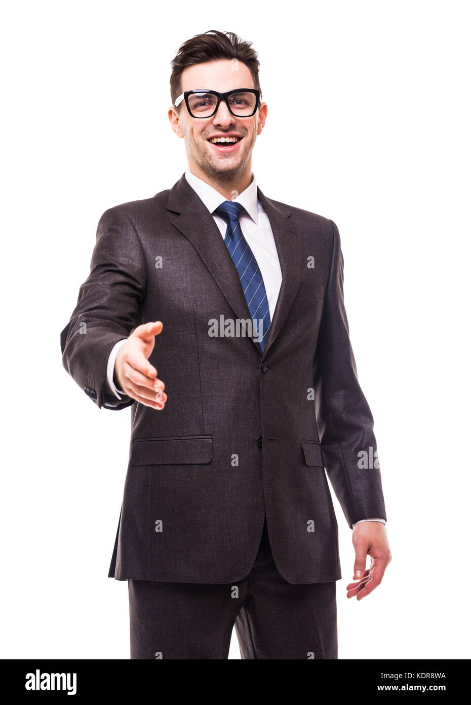 Business man with hand extended to handshake - isolated over white ...