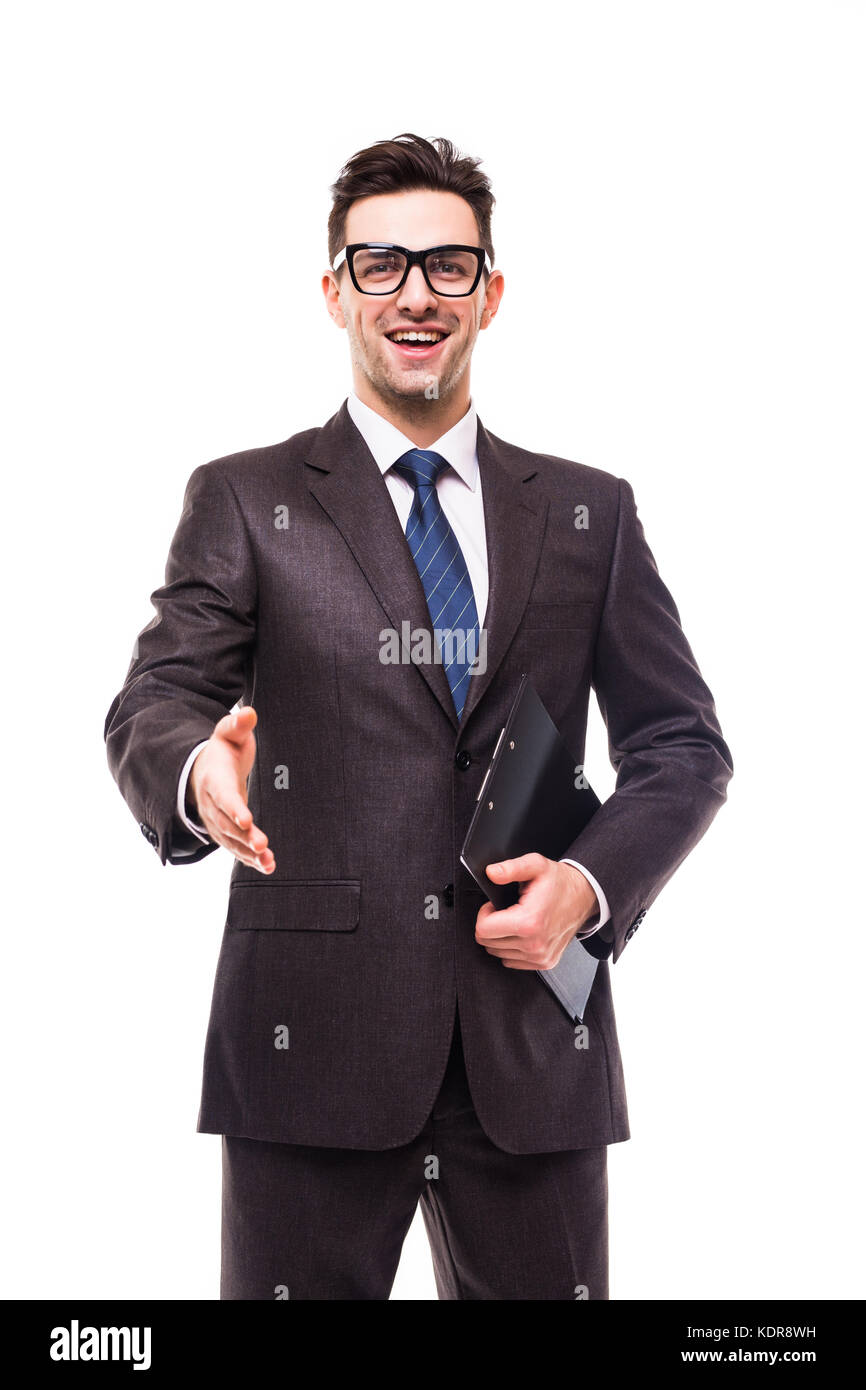 Portrait of young successful business man offering handshake Stock Photo - Alamy