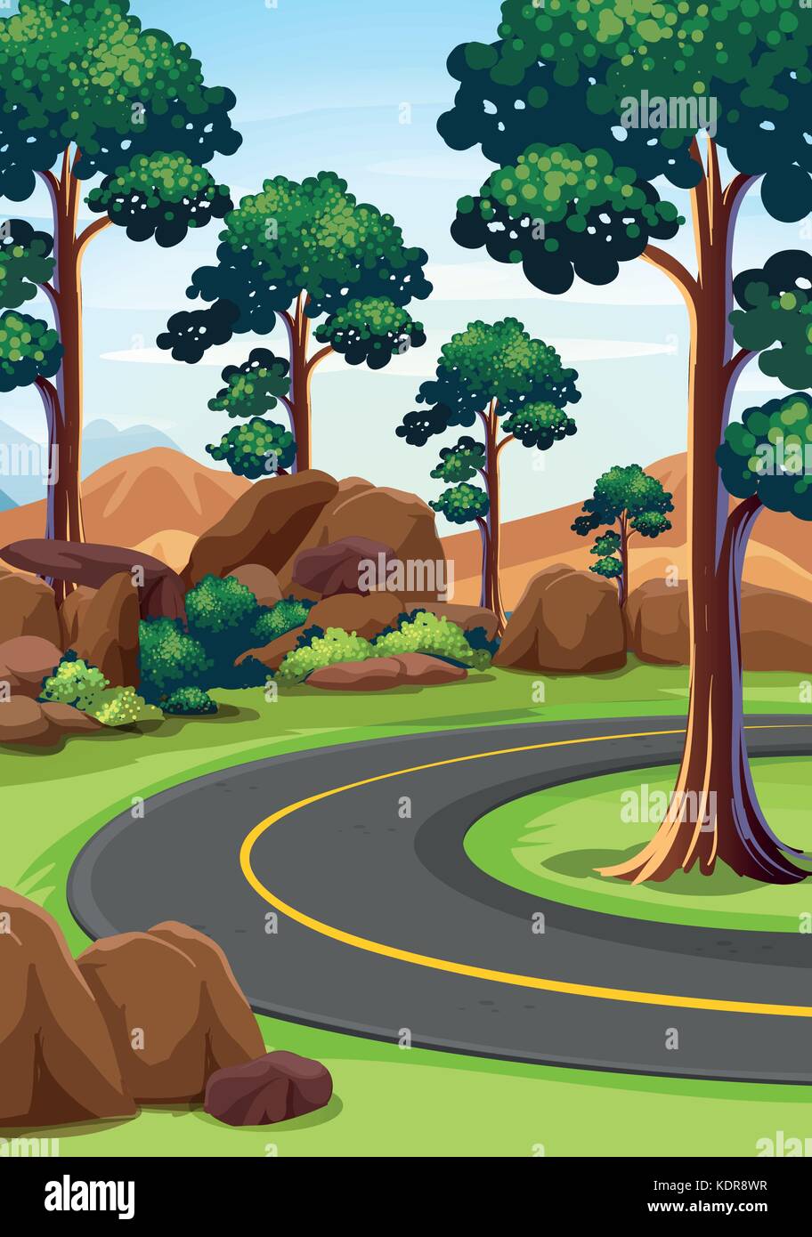 Nature scene with road and forest illustration Stock Vector Image & Art ...