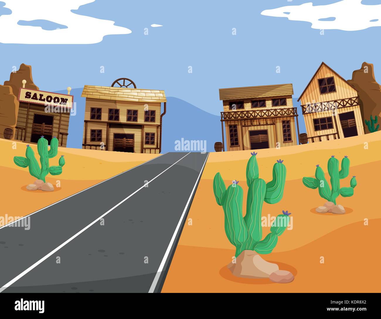 Western scene with buildings and road illustration Stock Vector Image ...