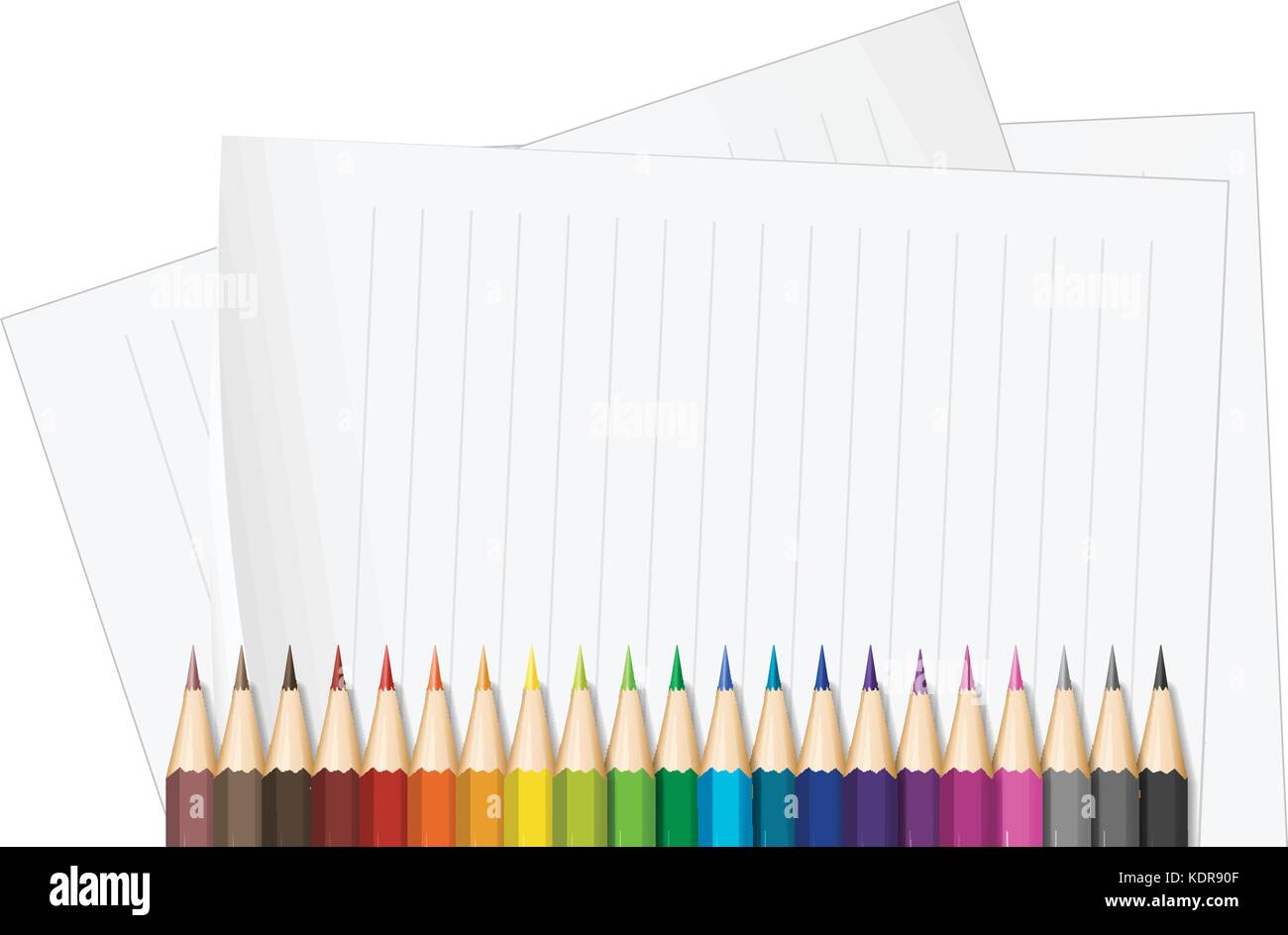 Line papers and many color pencils illustration Stock Vector Image ...