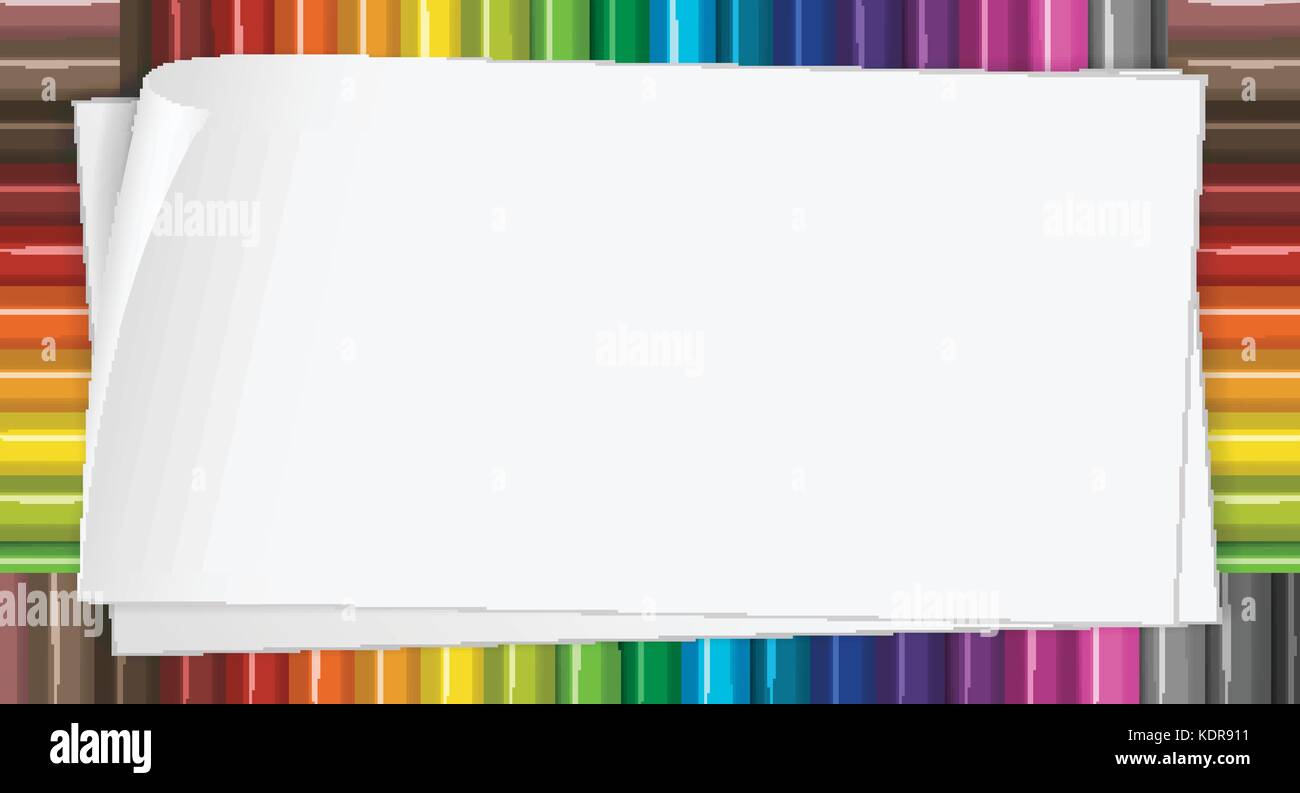 Paper template with color pencils in background illustration Stock ...