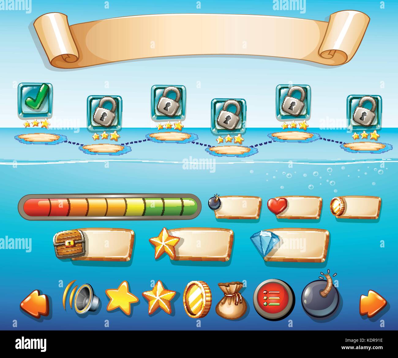Game template with ocean backgrond illustration Stock Vector Image ...