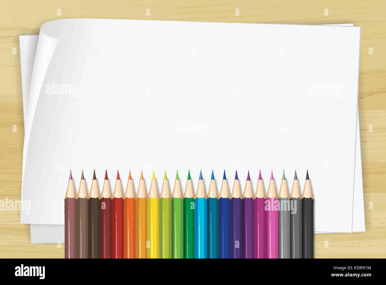 White paper and many color pencils illustration Stock Vector Image ...