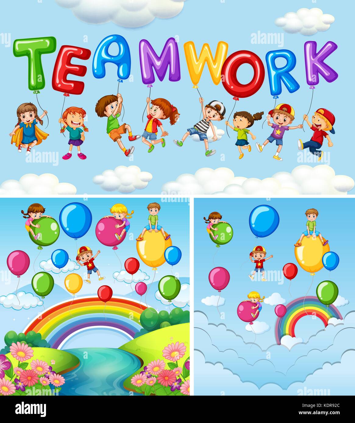 Children and balloons for word teamwork illustration Stock Vector Image ...