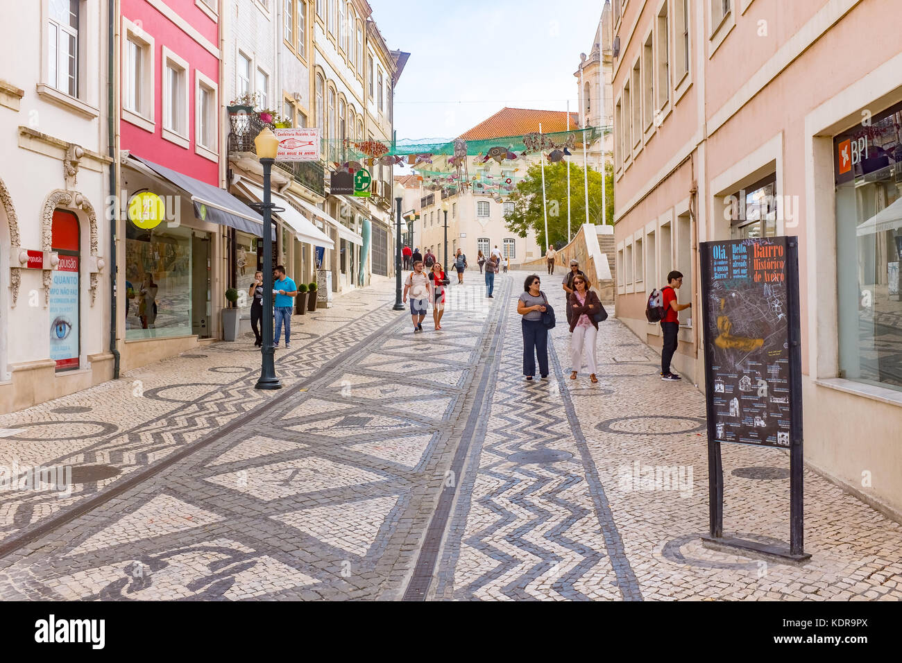 Aveiro, portugal Cobbled street in historical centre of the tourist ...