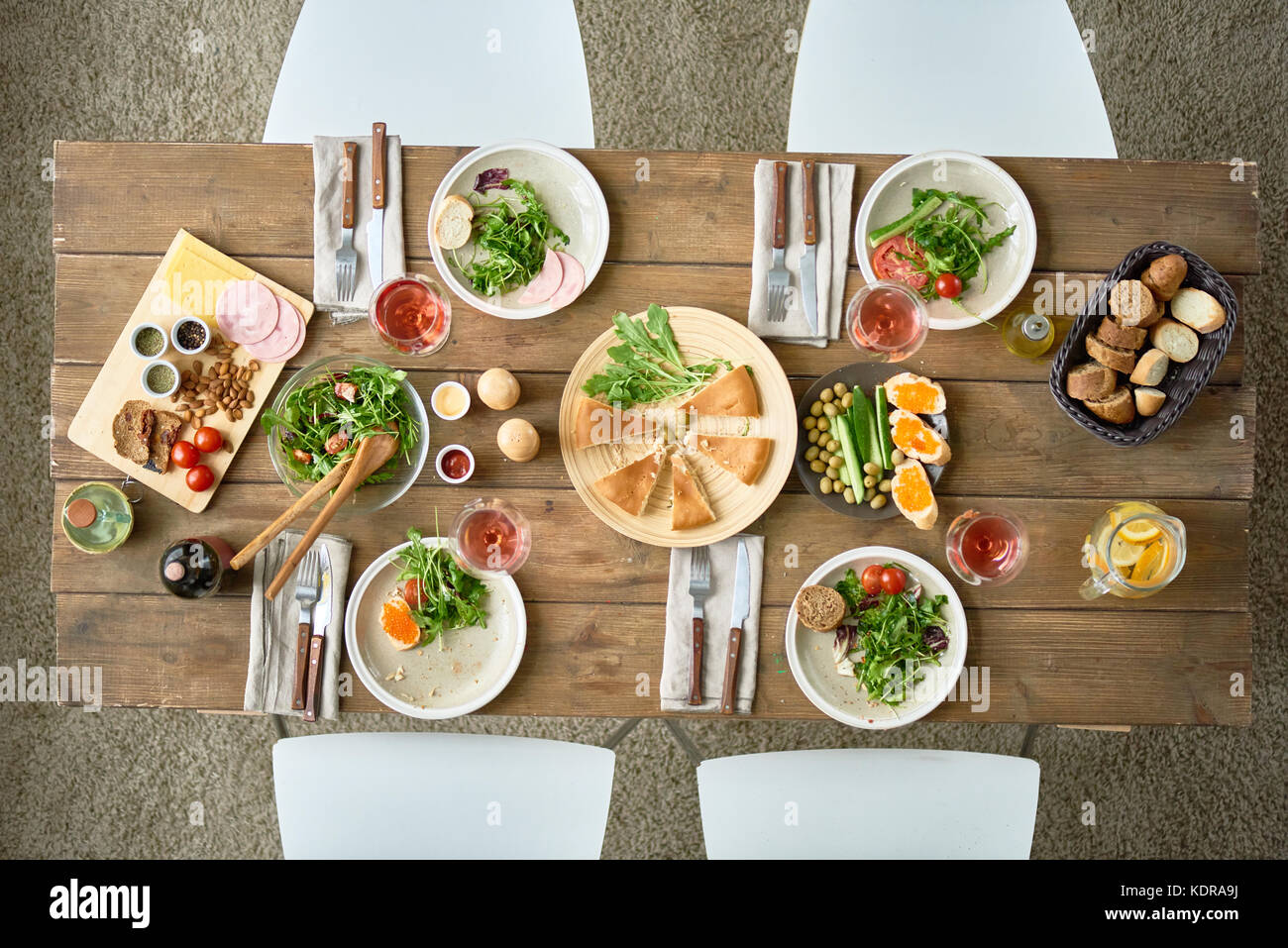 Above View of Festive Dinner Table Stock Photo - Alamy
