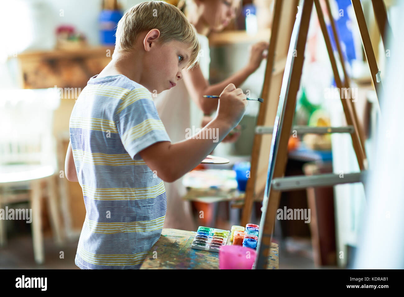Talented Little Boy Painting Picture Stock Photo - Alamy
