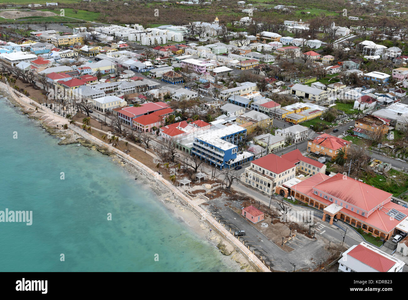 Aerial view of the damage and beach erosion caused by Hurricane Maria ...