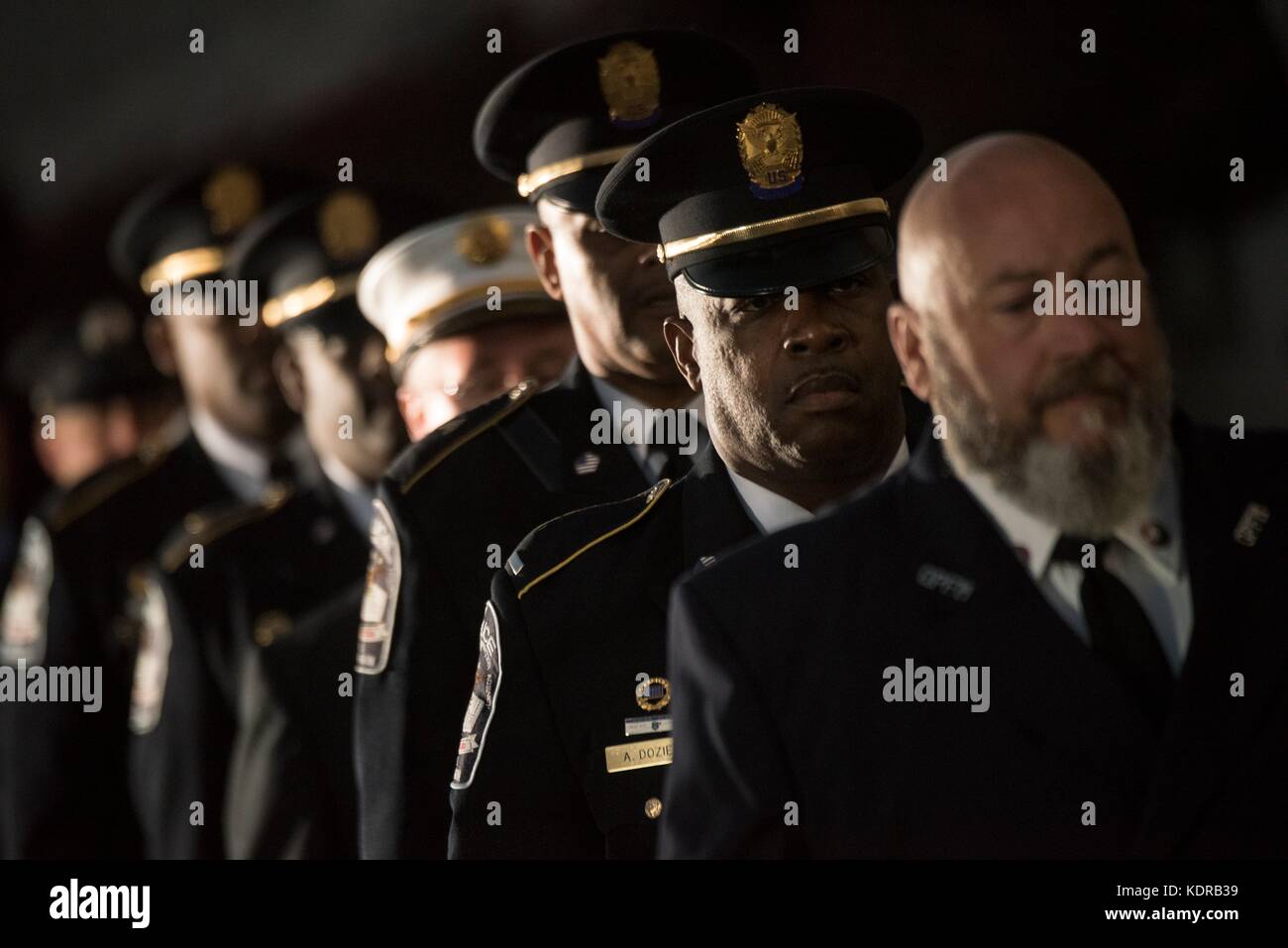 U.S. First Responders march in formation during the 9/11 Observance ...