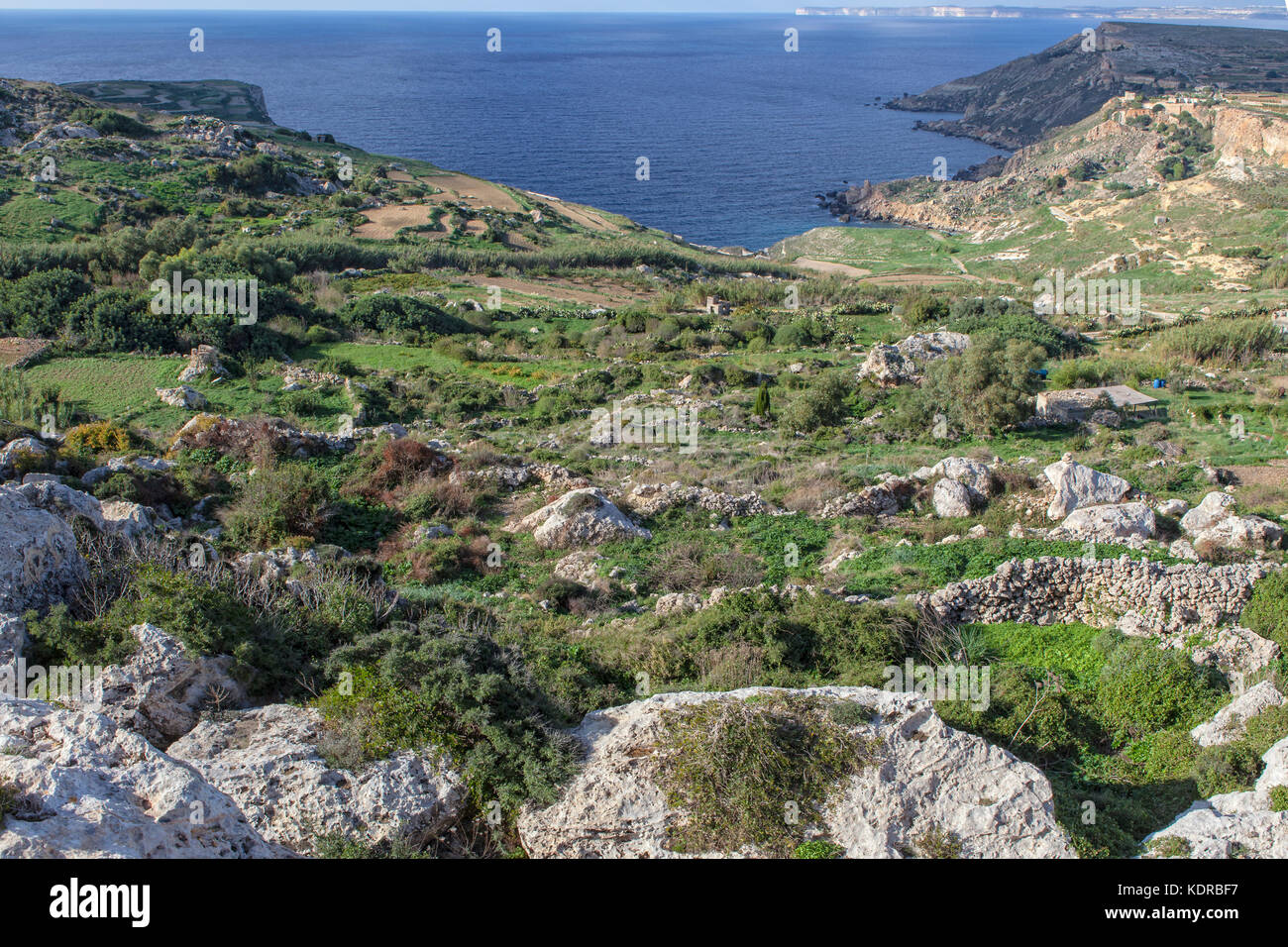A typical Mediterranean view of the beautiful Malta coast and ...