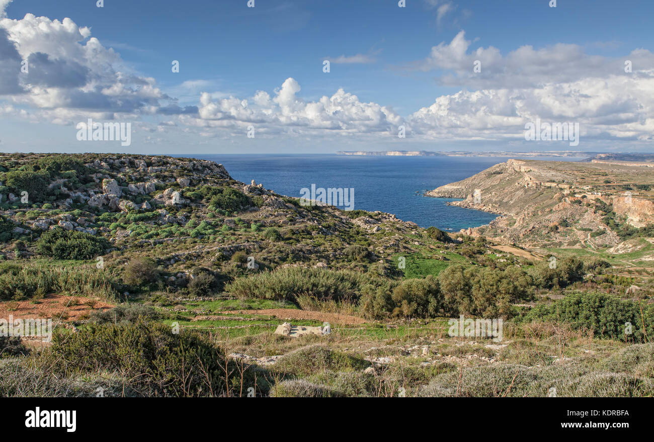 A typical Mediterranean view of the beautiful Malta coast and ...