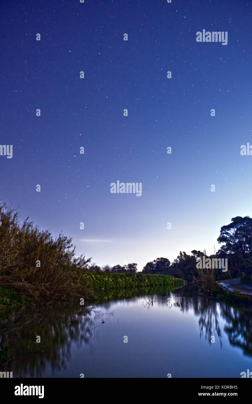 Chadwick Lakes in Malta, here seen at night. The long exposure gives an ...