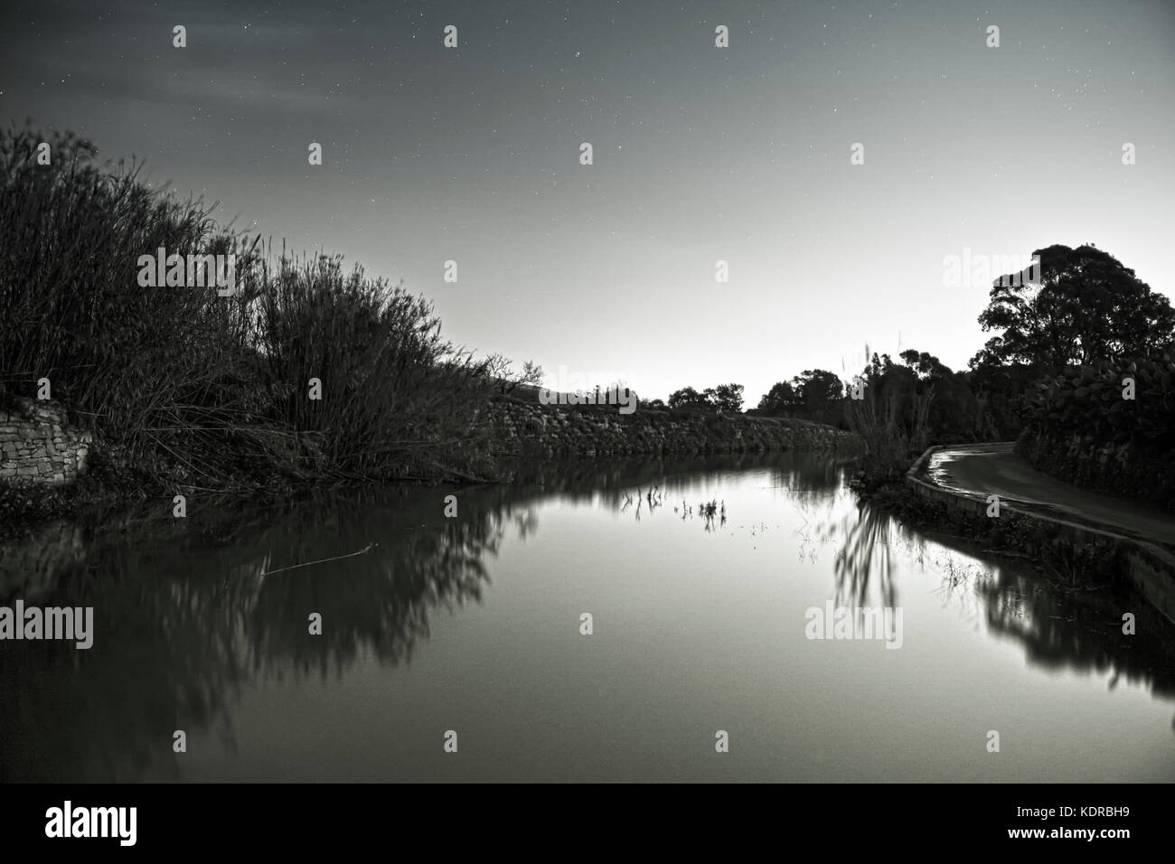 Chadwick Lakes in Malta, here seen at night. The long exposure gives an ...