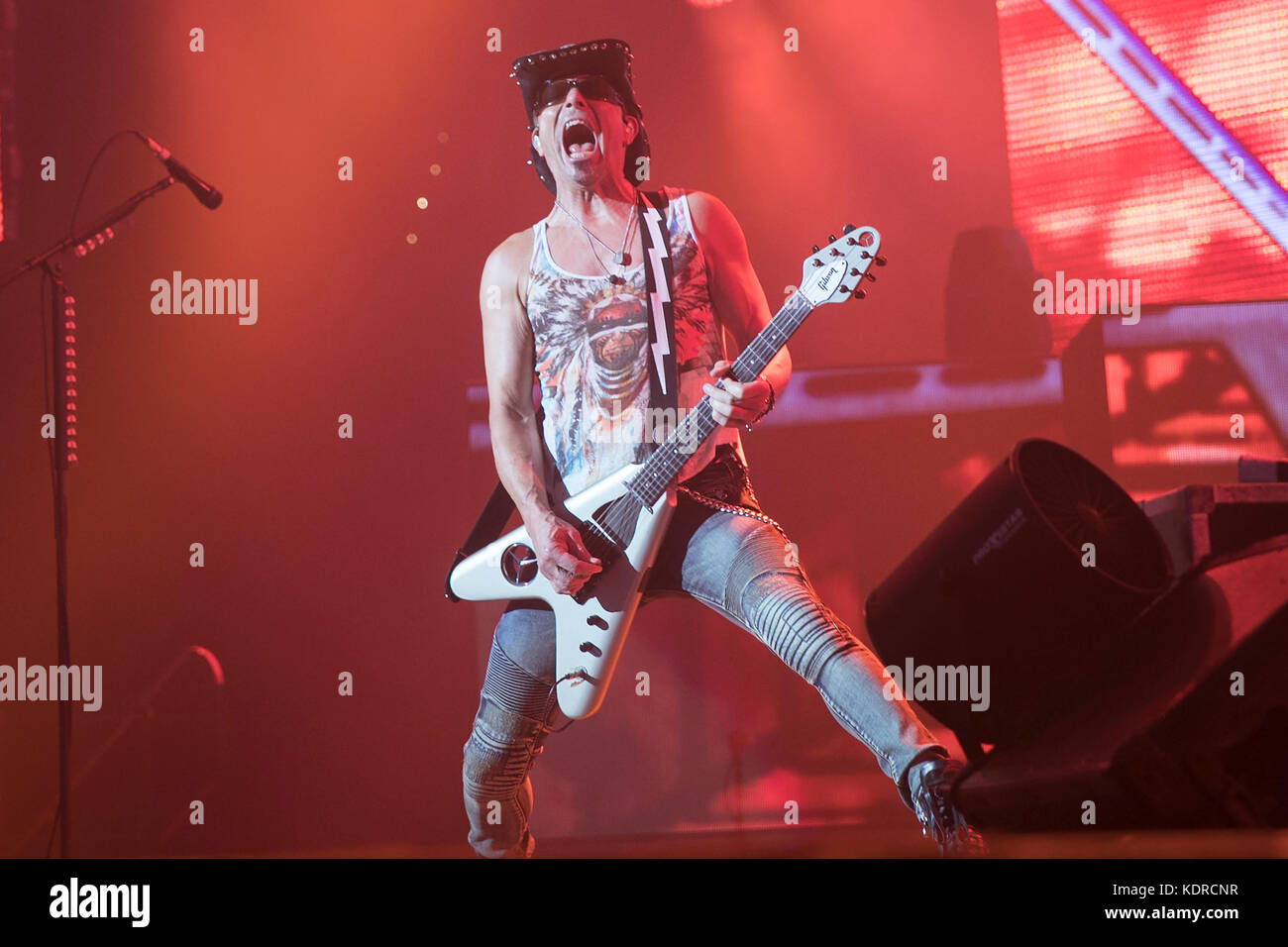 Rudolf Schenker of the Scorpions perfoms at the Oracle Arena on October ...
