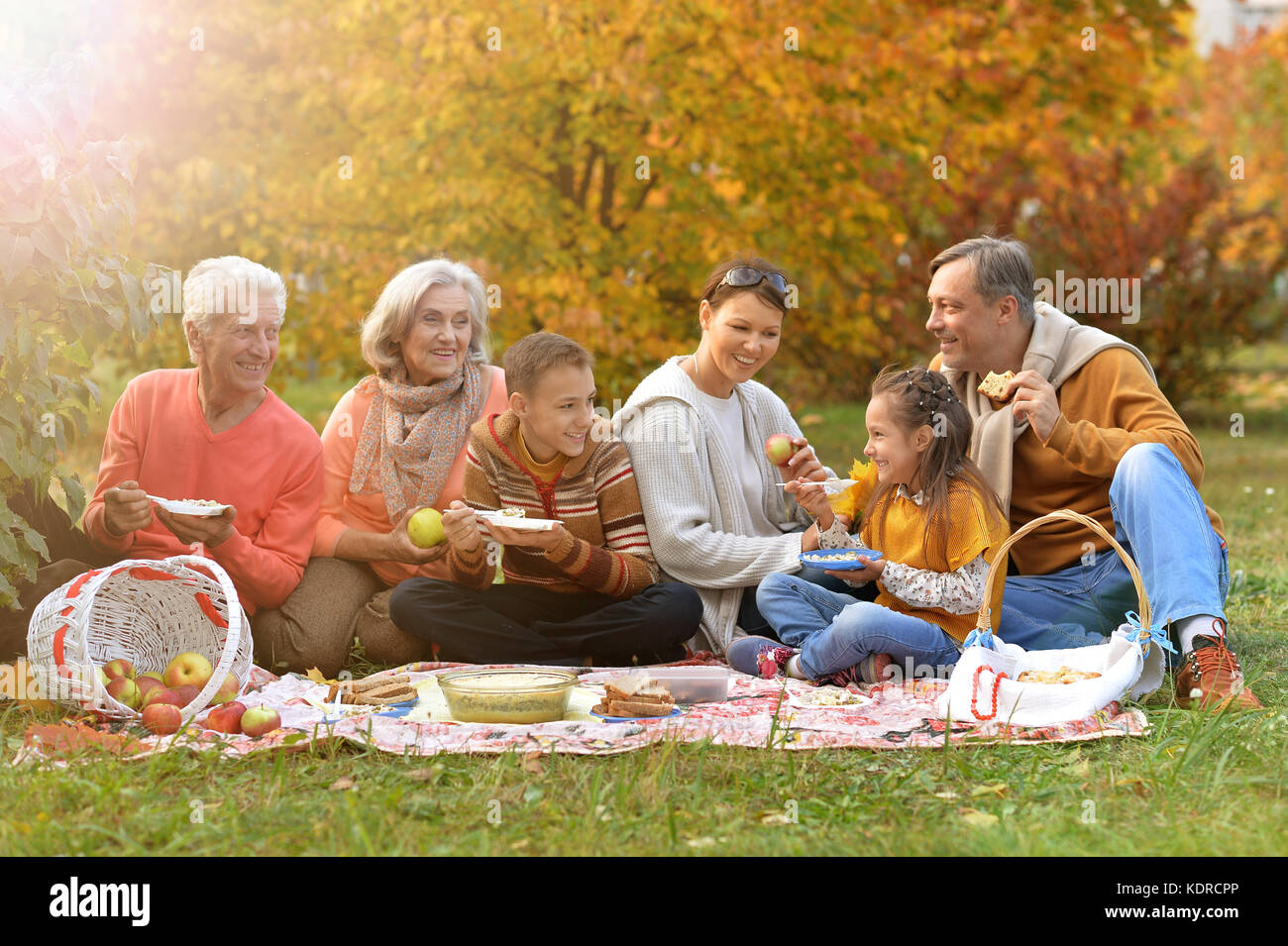 big happy family on picnic Stock Photo - Alamy