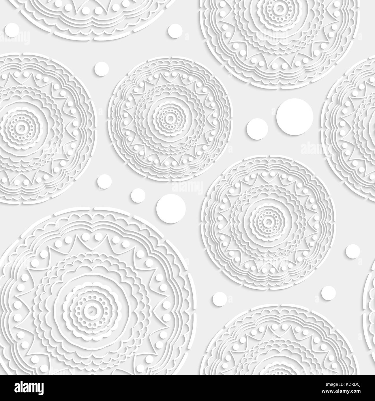 Seamless pattern paper circles paper craft lace, 3D, mandala, white ...