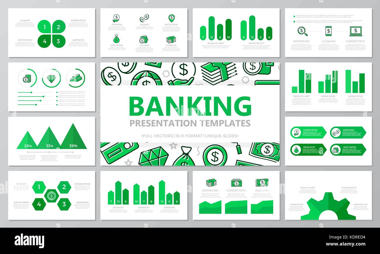 Set of bank and money elements for multipurpose presentation template ...