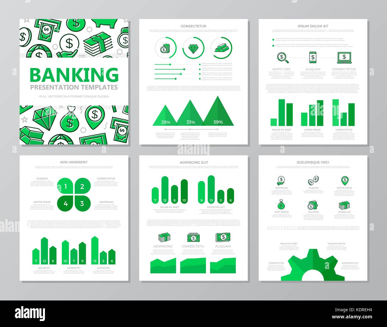 Set of colored bank and money elements for multipurpose a4 presentation ...