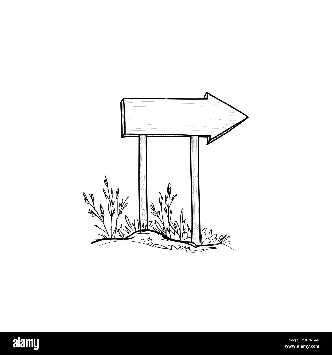 Wooden road arrow sign. Retro engraving plank signboard. Outdoor sign ...