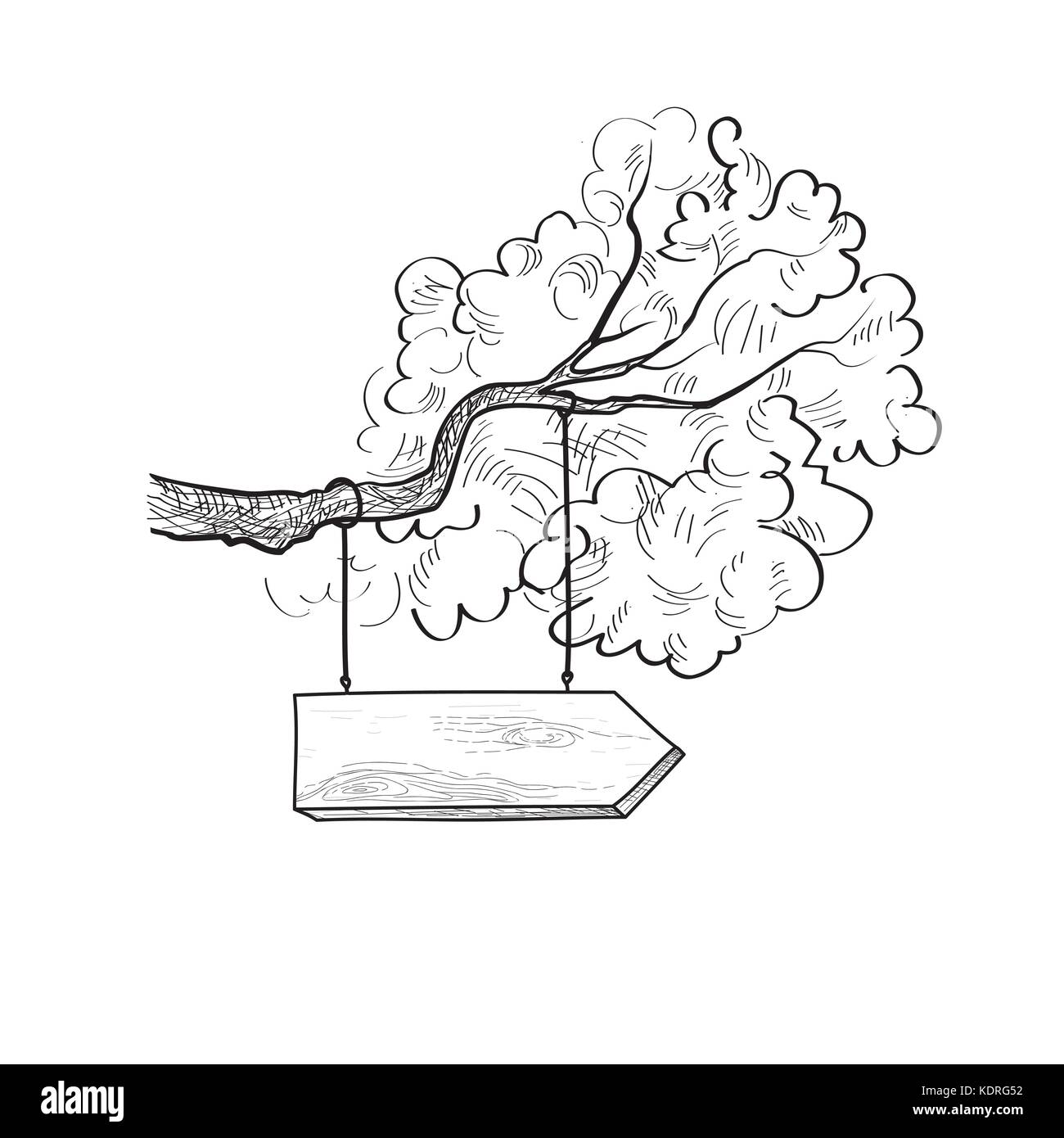 Stylish doodle wooden outdoor arrow road sign. Retro engraving of Plank ...