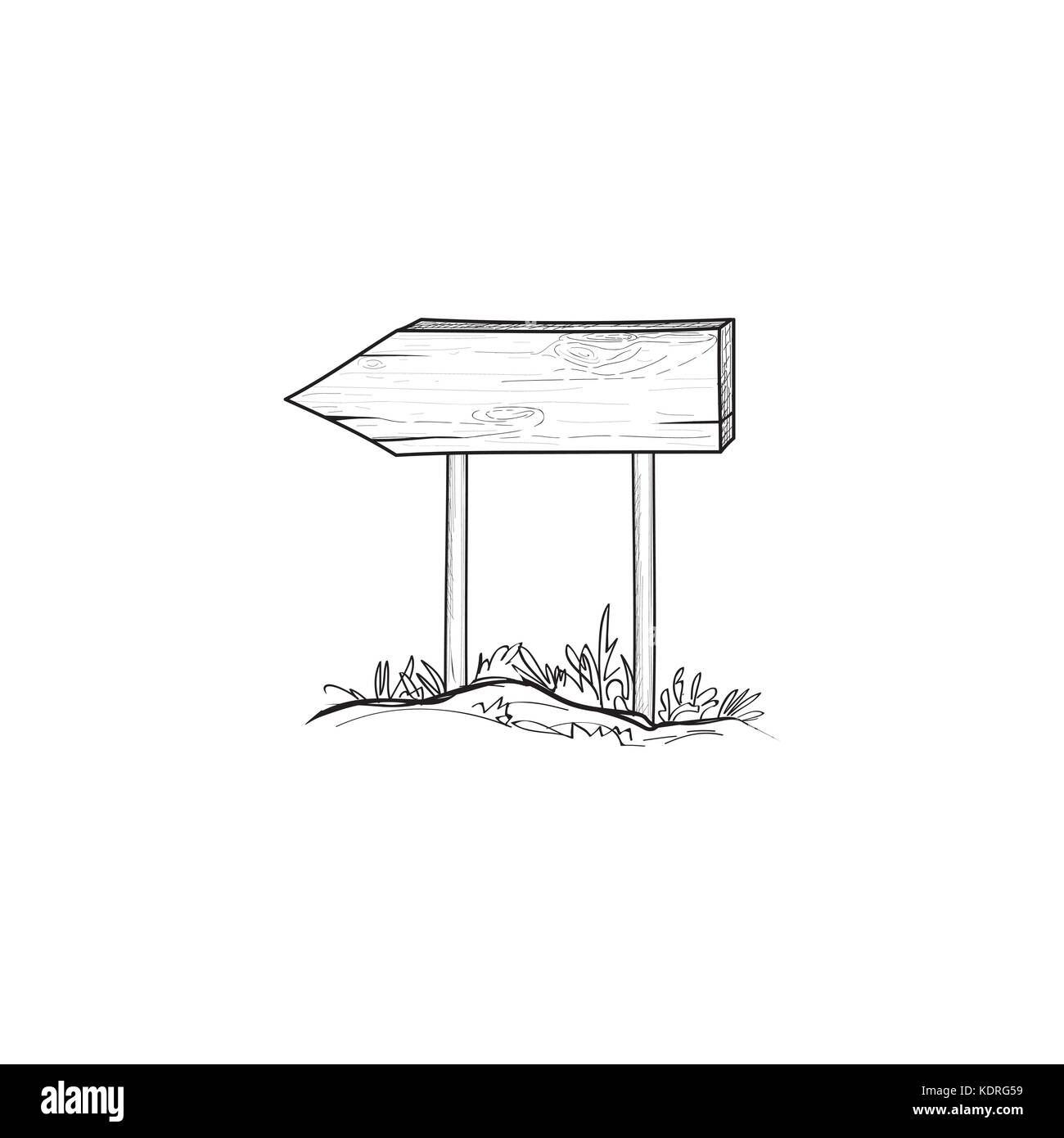 Stylish doodle wooden outdoor arrow road sign. Retro engraving of Plank ...