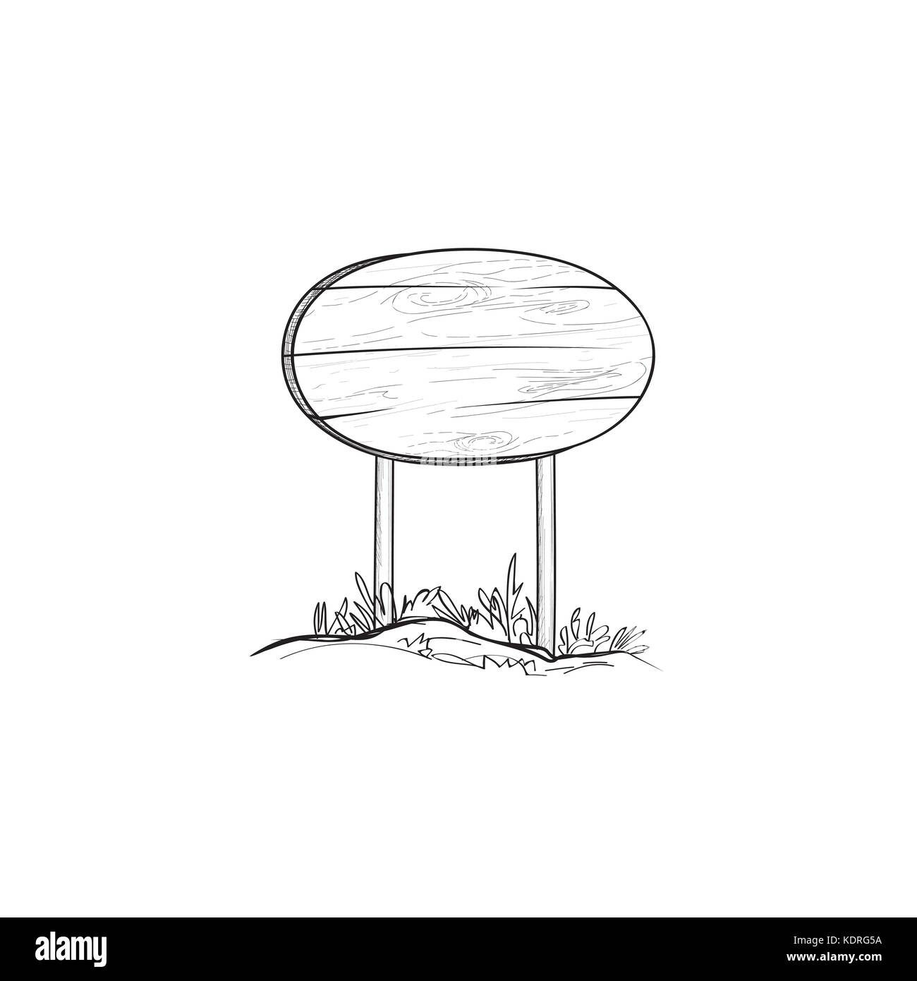 Stylish doodle wooden outdoor road sign. Retro engraving of Plank. Hand ...