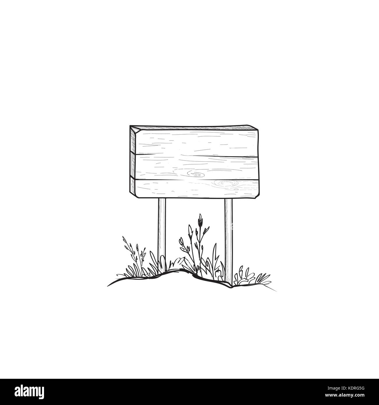Stylish doodle wooden outdoor road sign. Retro engraving of Plank. Hand ...