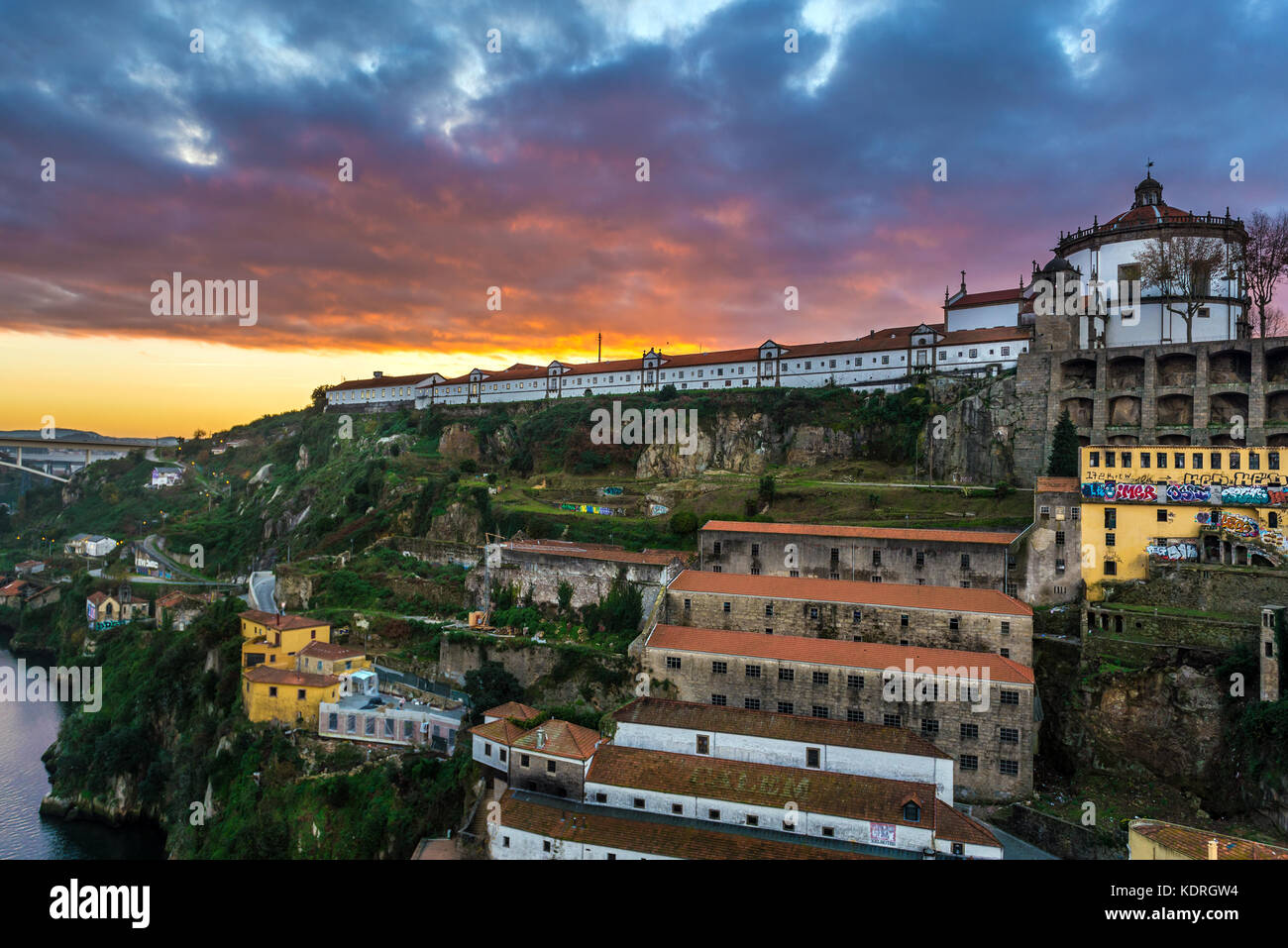 Spectacular sunrise sky above Serra do Pilar Monastery and Port Wine ...