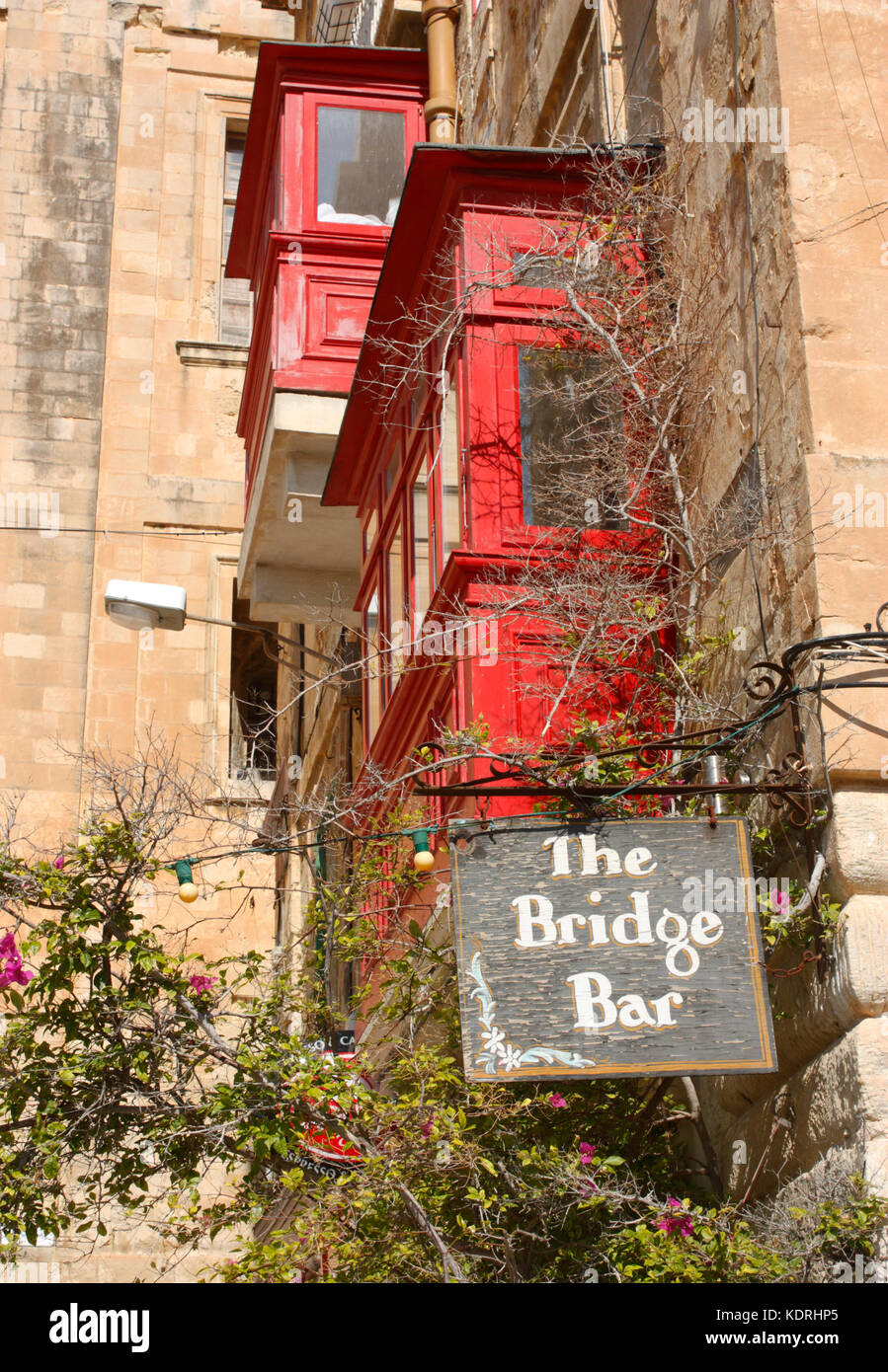 Sign of the Bridge Bar, St Ursula Street, Valletta, with two red ...