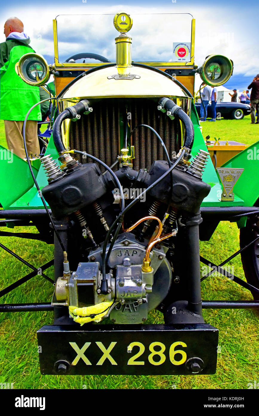 British racing green Morgan 3 wheeler front view Stock Photo - Alamy