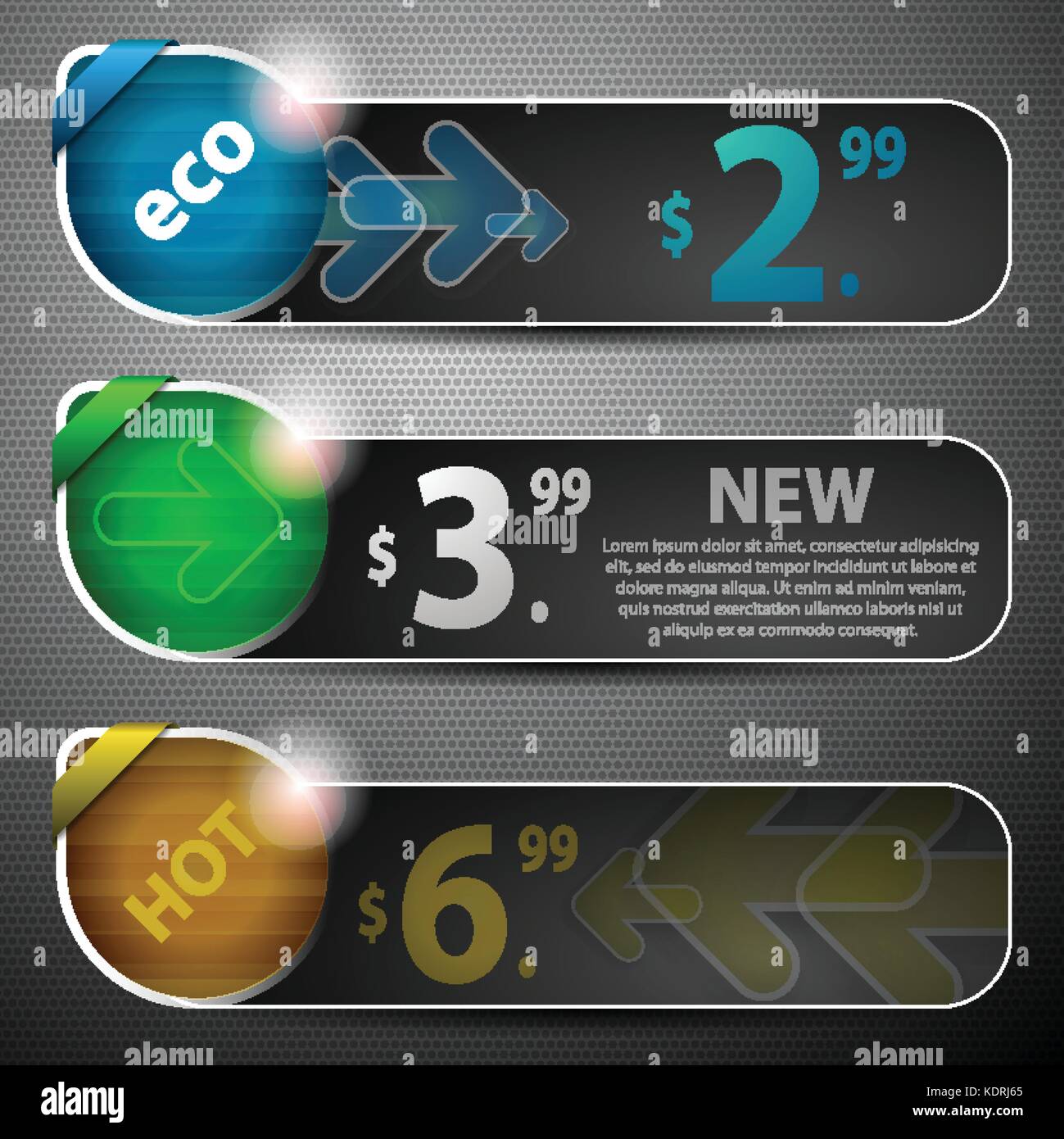 Set of Three Colorful Modern Style Horizontal Eco Price Headers or ...