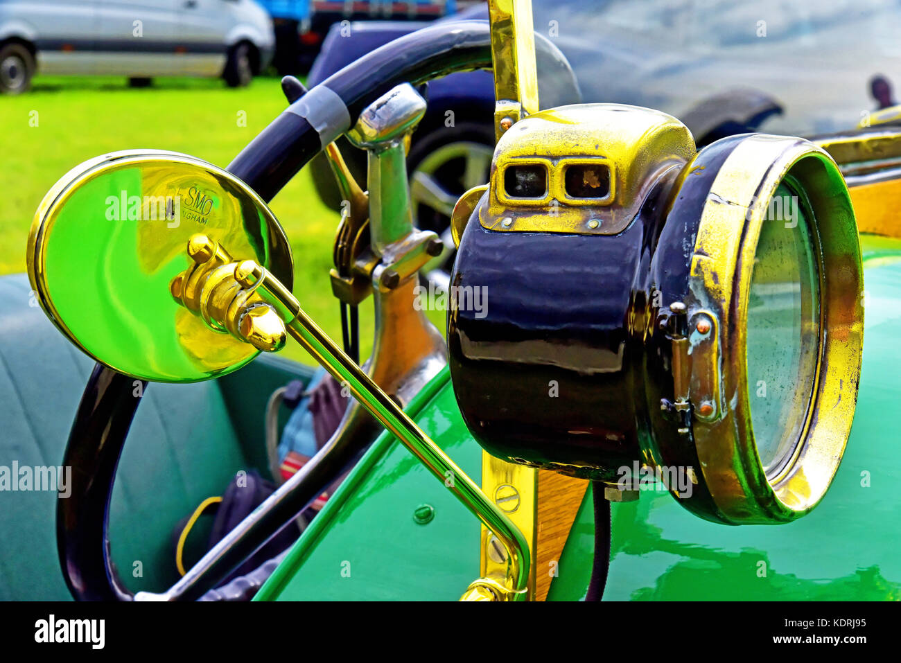 British racing green Vintage Morgan 3 wheeler wing mirror and lamp ...