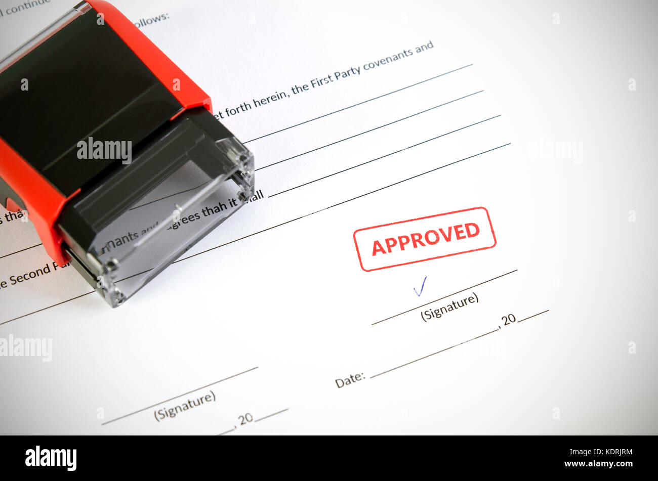 Automatic stamp on the contract document. Approved agreement. approve ...