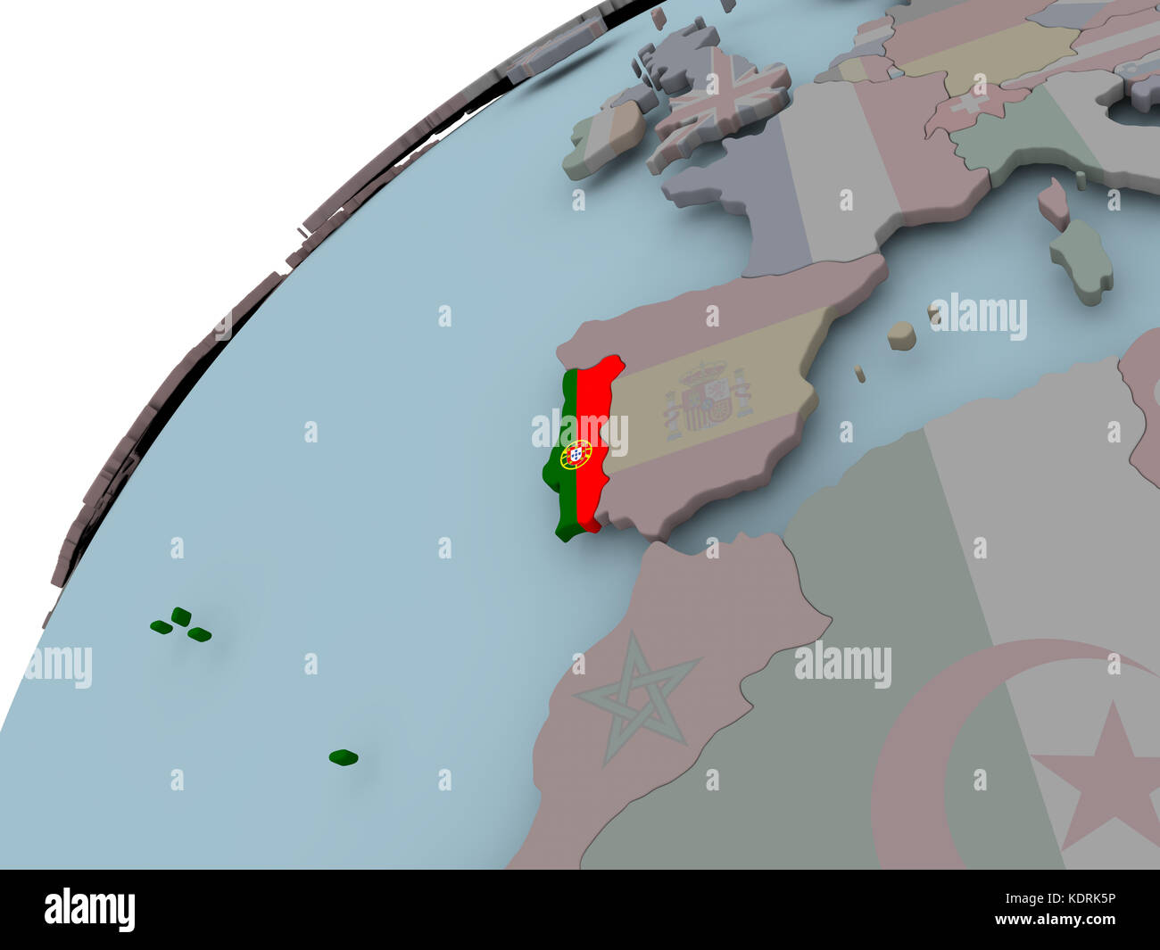 Portugal on political globe with embedded flags. 3D illustration Stock ...