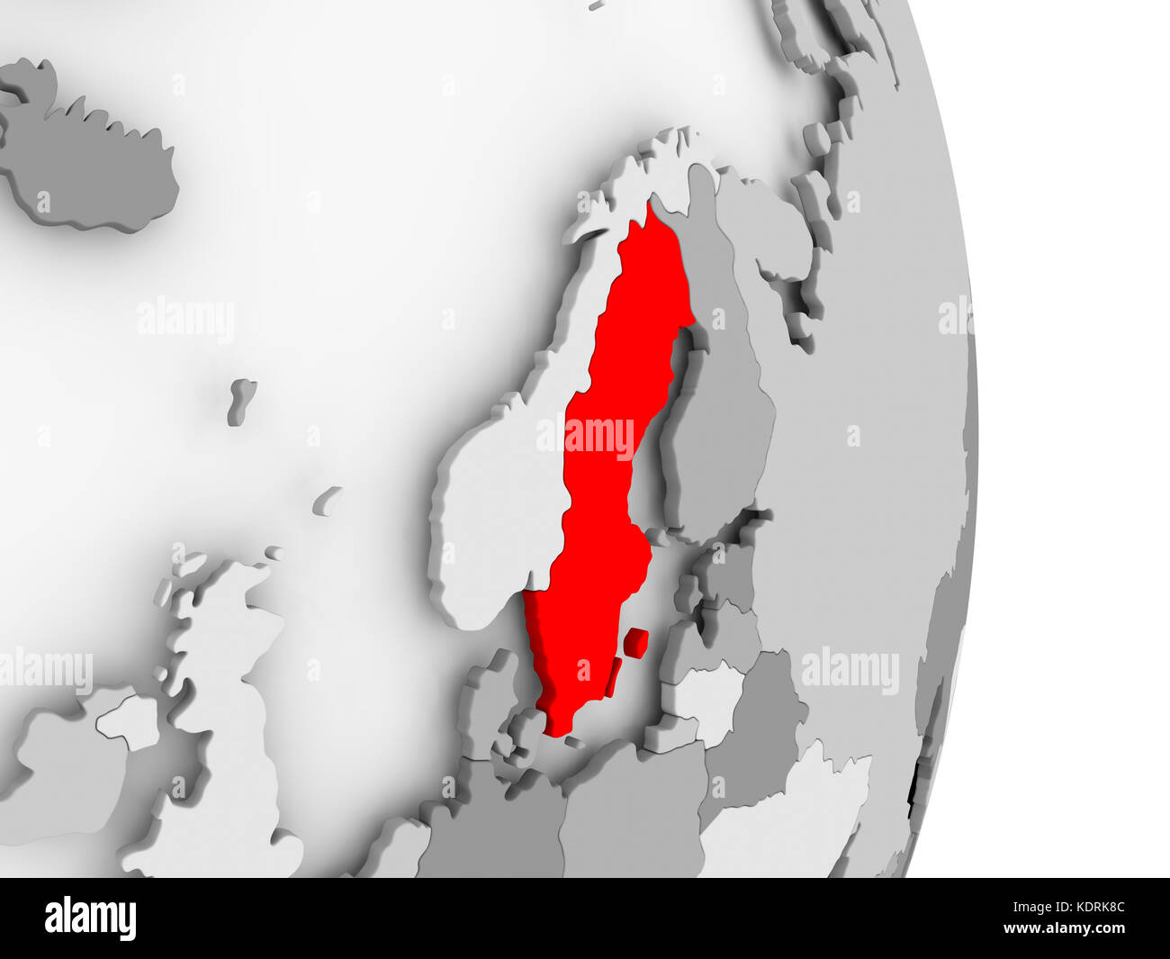 Sweden highlighted in red on grey political globe. 3D illustration ...